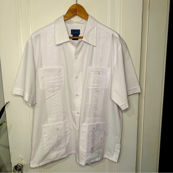 tropicool | Shirts | Tropicool White Embroidered Guayabera Shirt ...